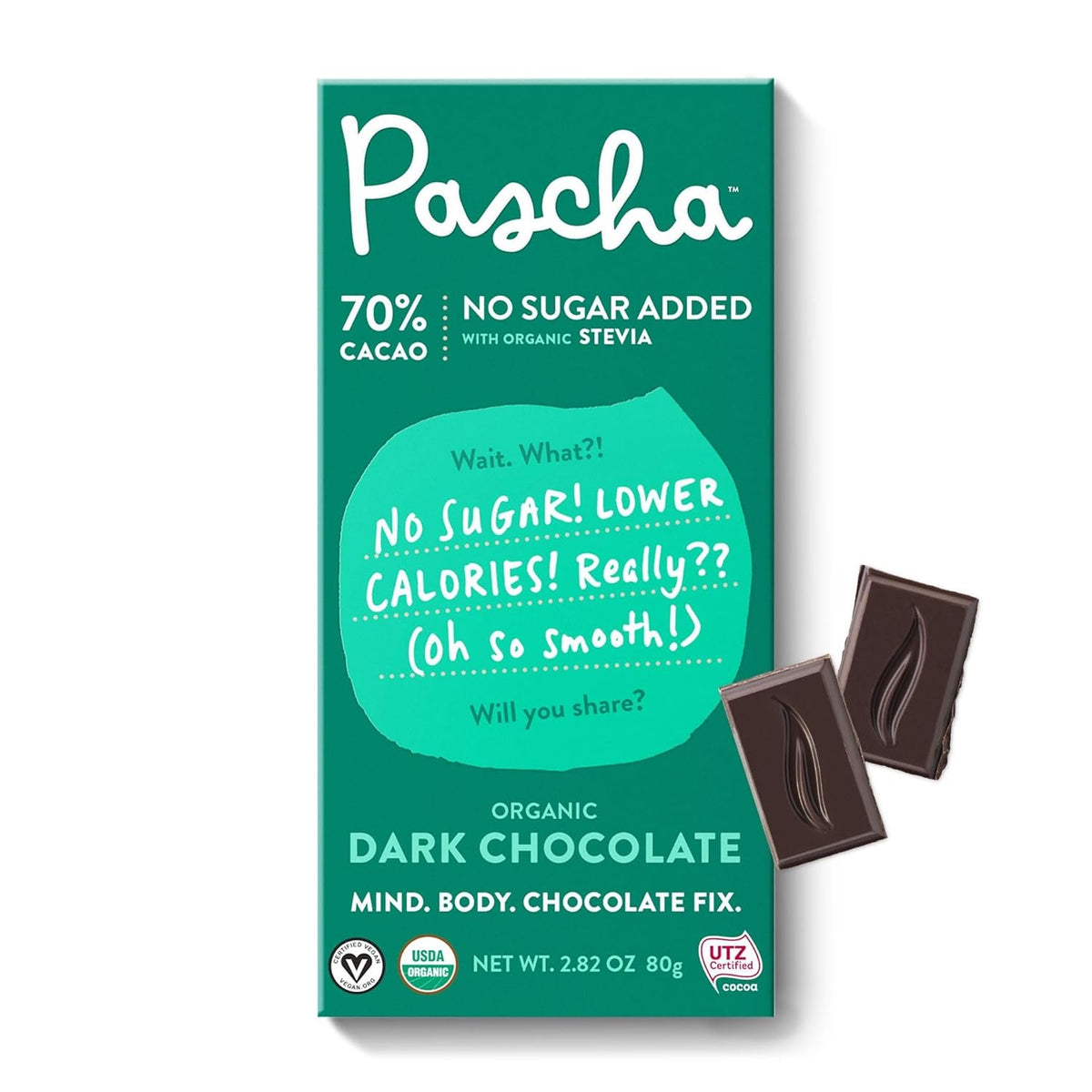 Pascha Organic Dark Chocolate Bar No Sugar Added 70% Cacao 2.82 Oz ...